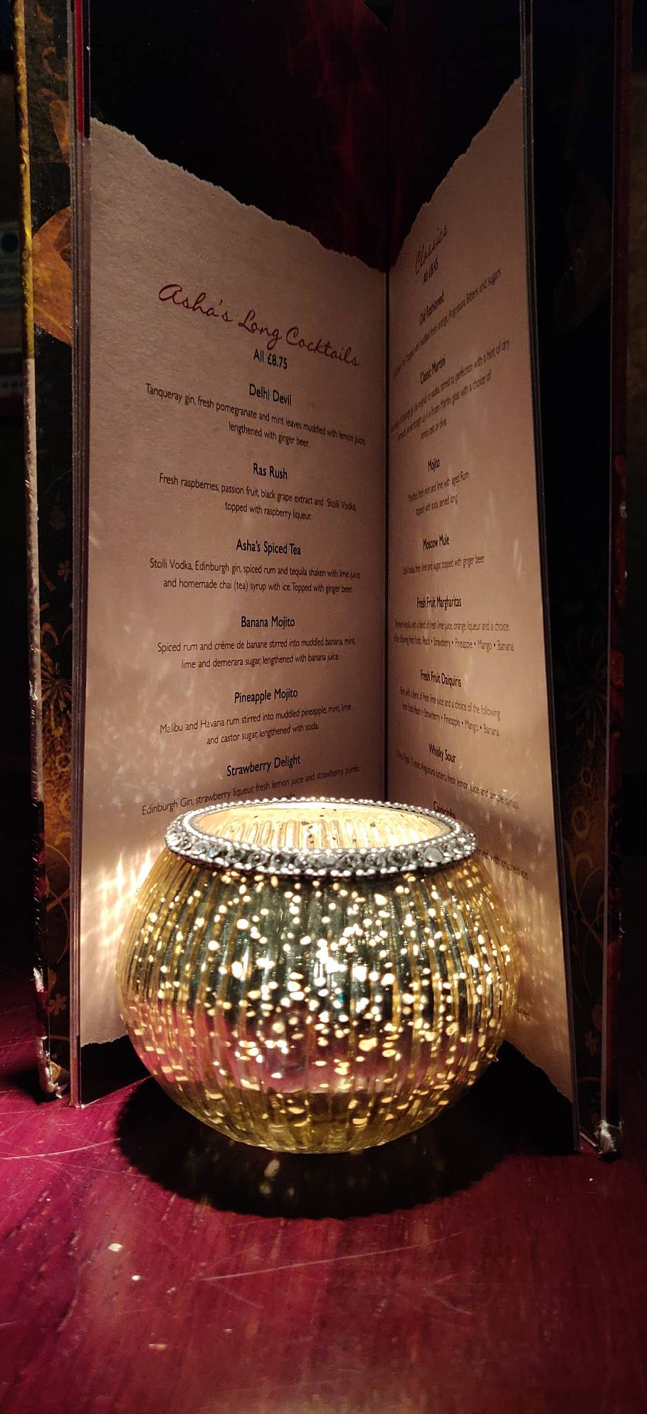 Menu at Asha's Indian Fine Dining Restaurant & Cocktail Bar, Birmingham