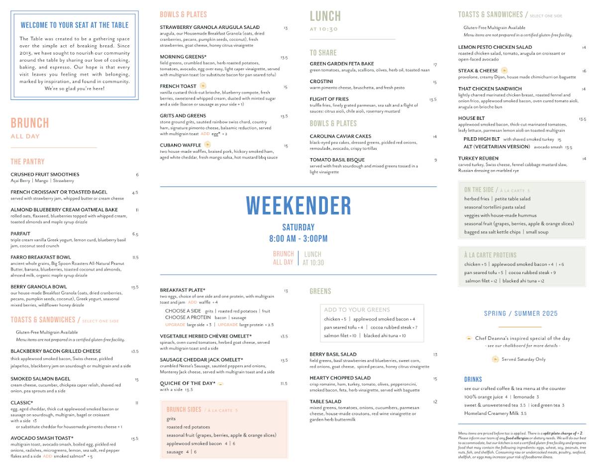Menu at The Table restaurant, Asheboro, 139 S Church St