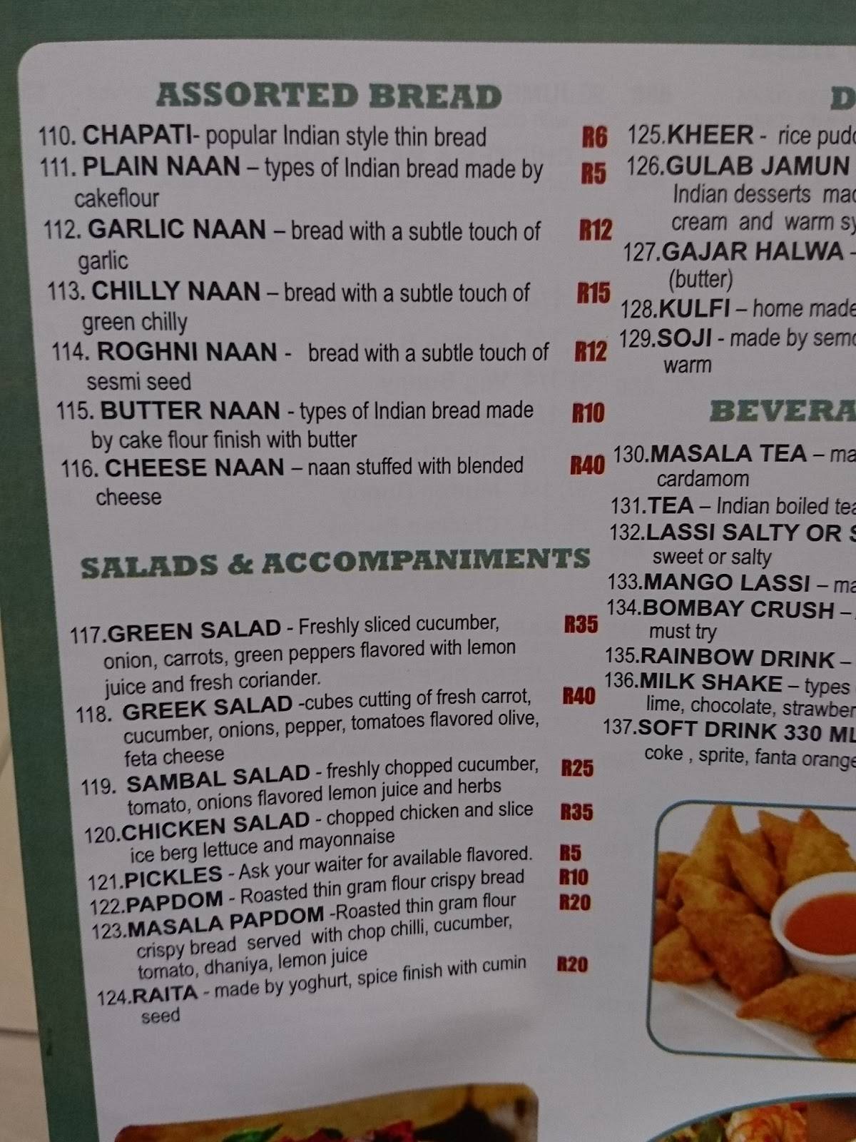 Menu at Asian Cuisine Nirvana (Indian Halal Restaurant), Polokwane