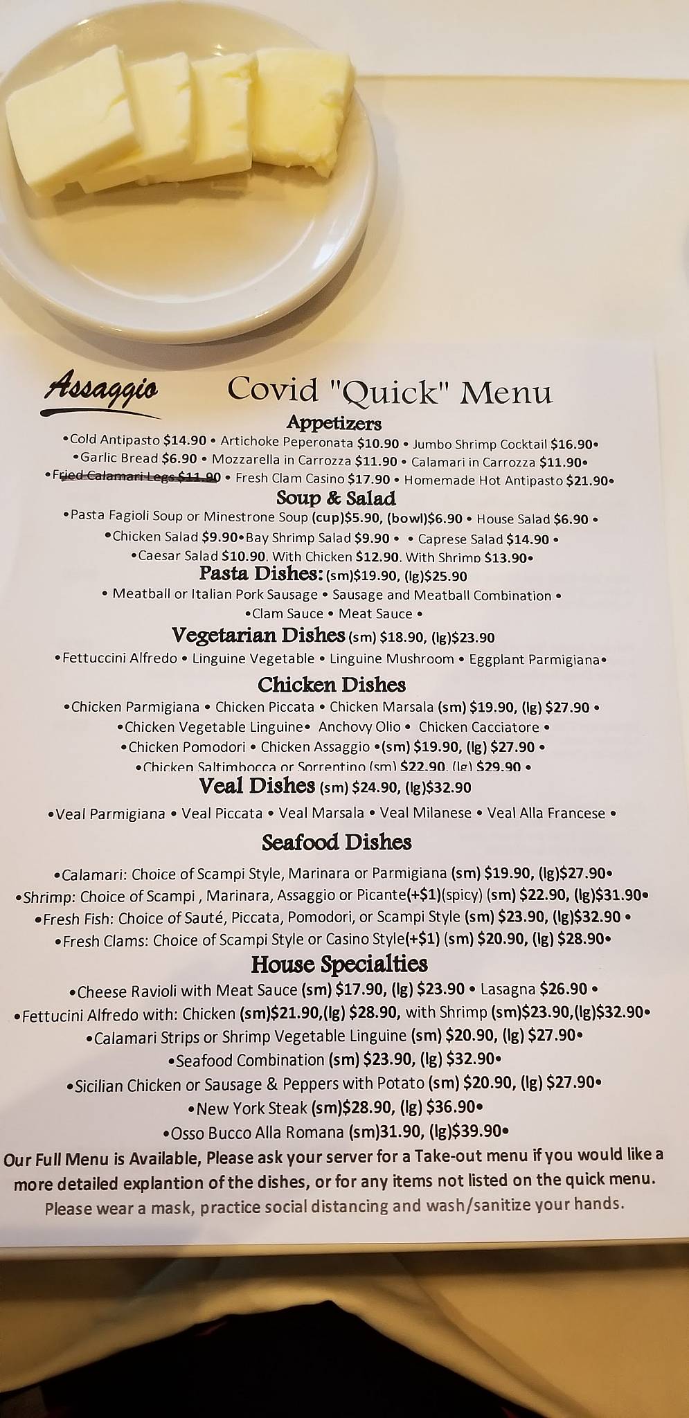 Menu at Assaggio Kapolei restaurant, Kapolei, 777 Kamokila Blvd