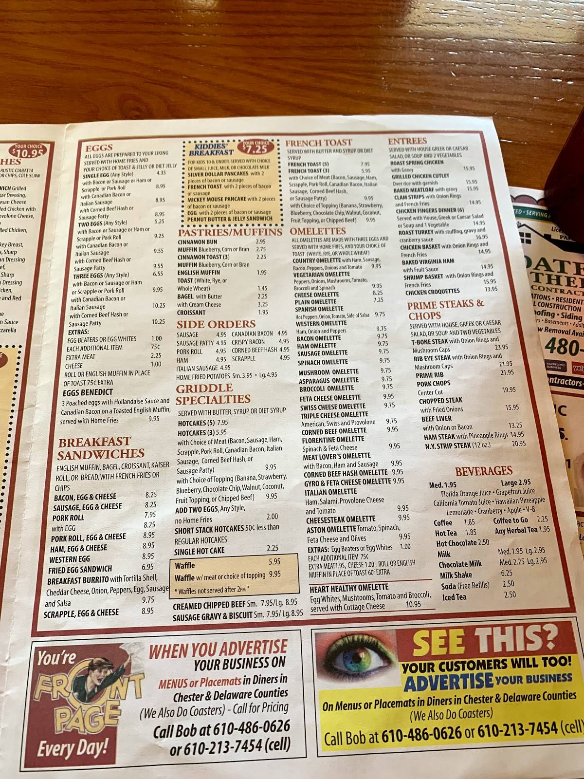 Menu at Aston Diner restaurant, Aston