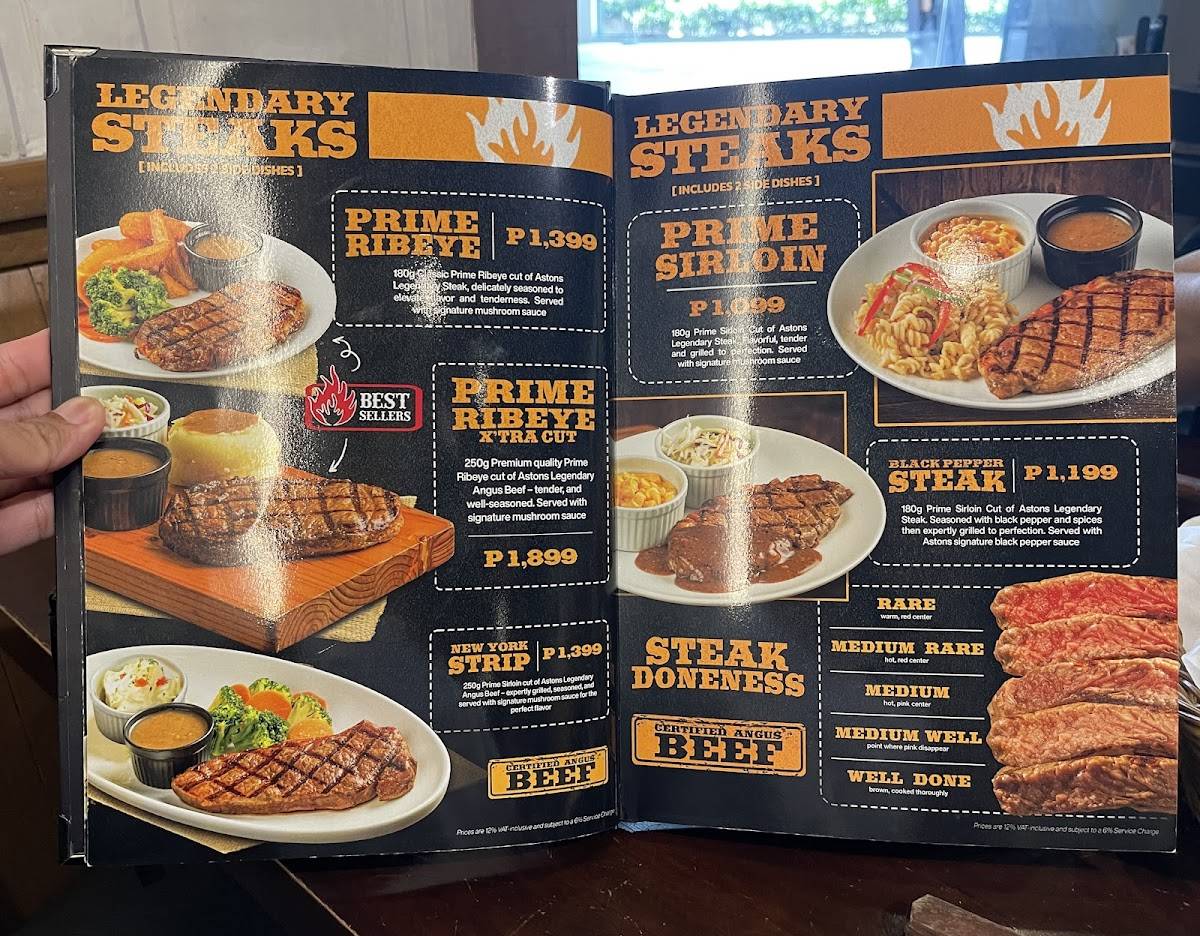 Menu at Astons Philippines - TriNoma restaurant, Quezon City