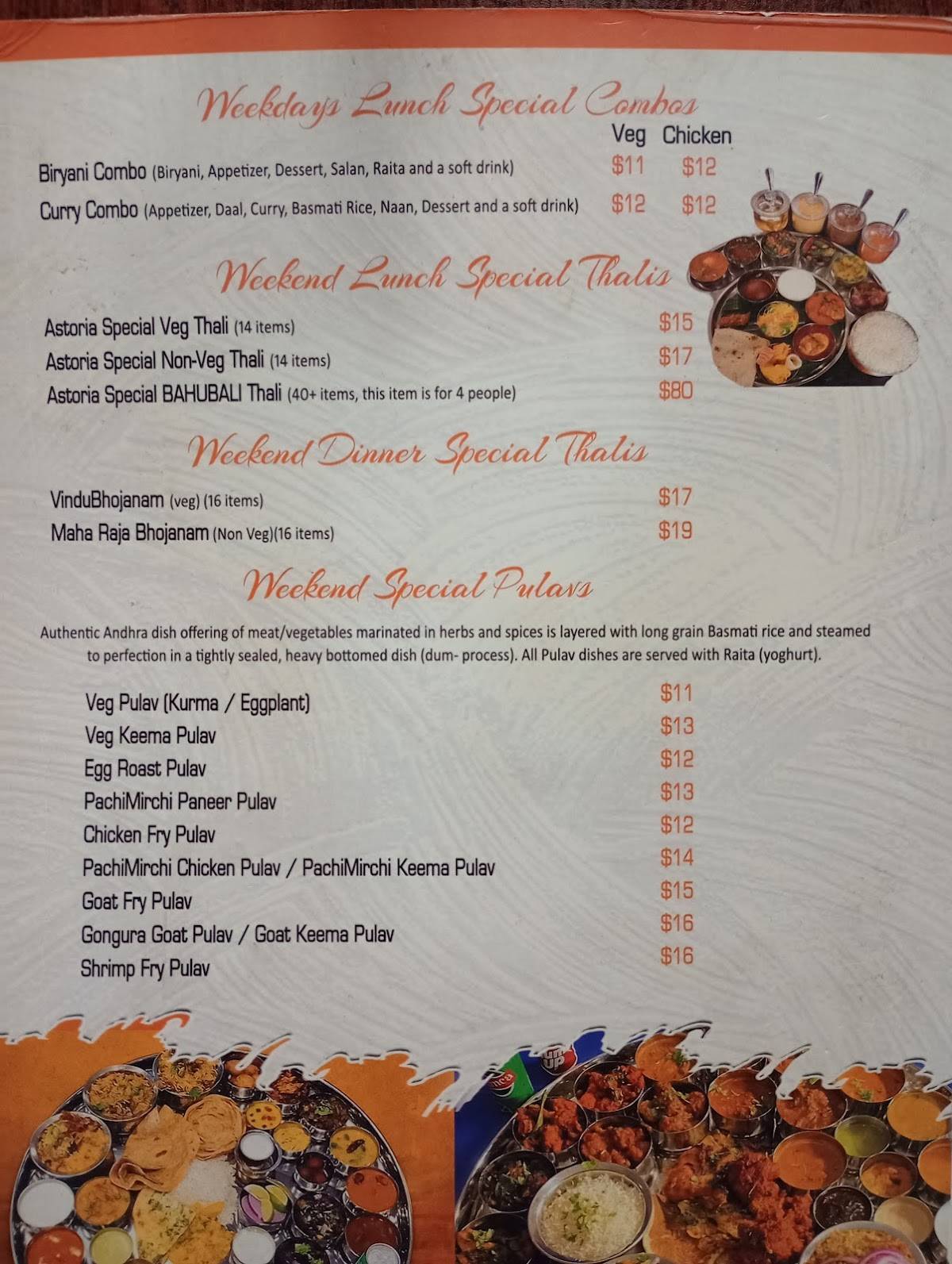 Menu at Astoria Biryani House Indian Restaurant, Omaha, S 108th St