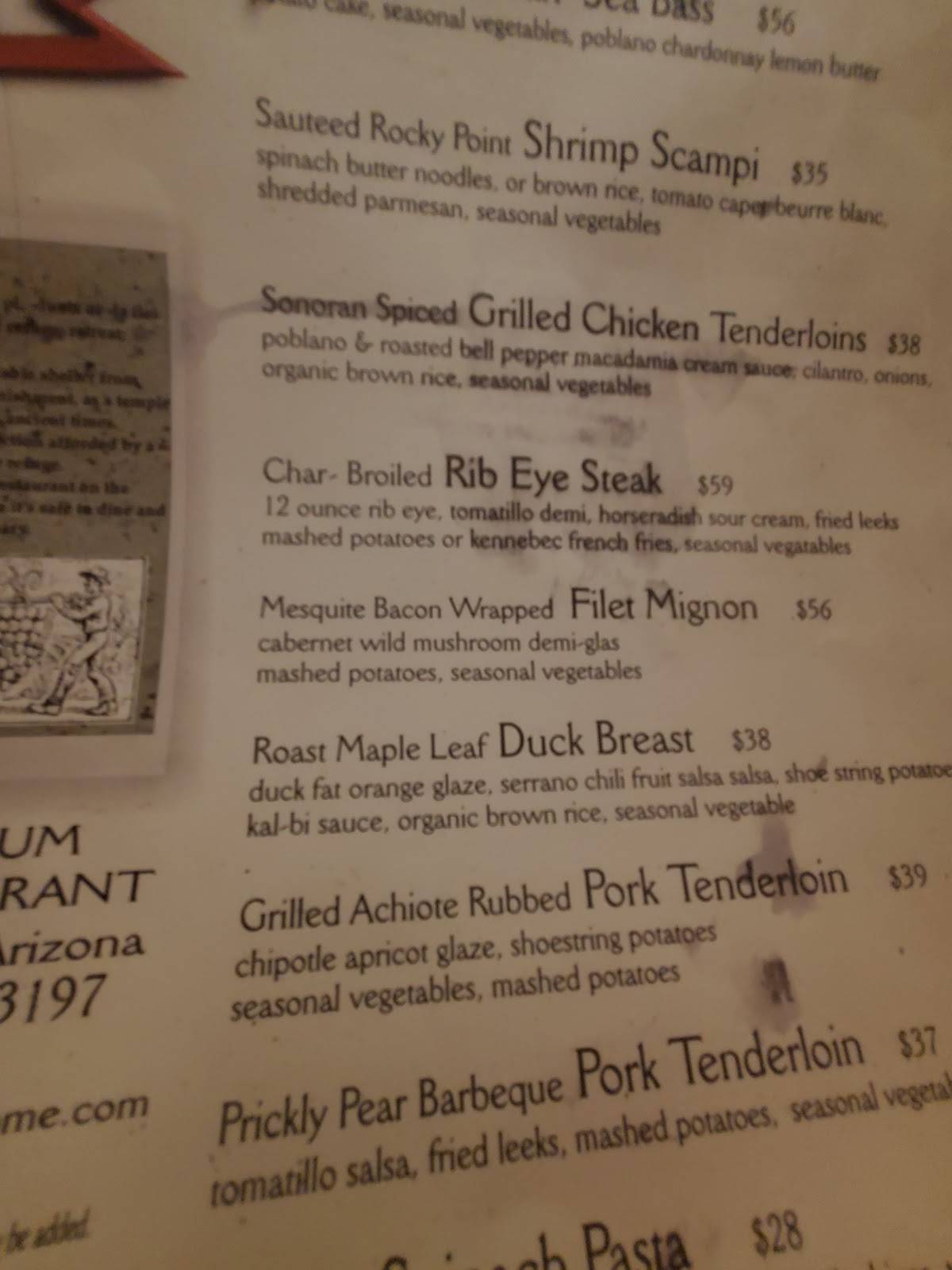 Menu at Asylum Restaurant, Jerome