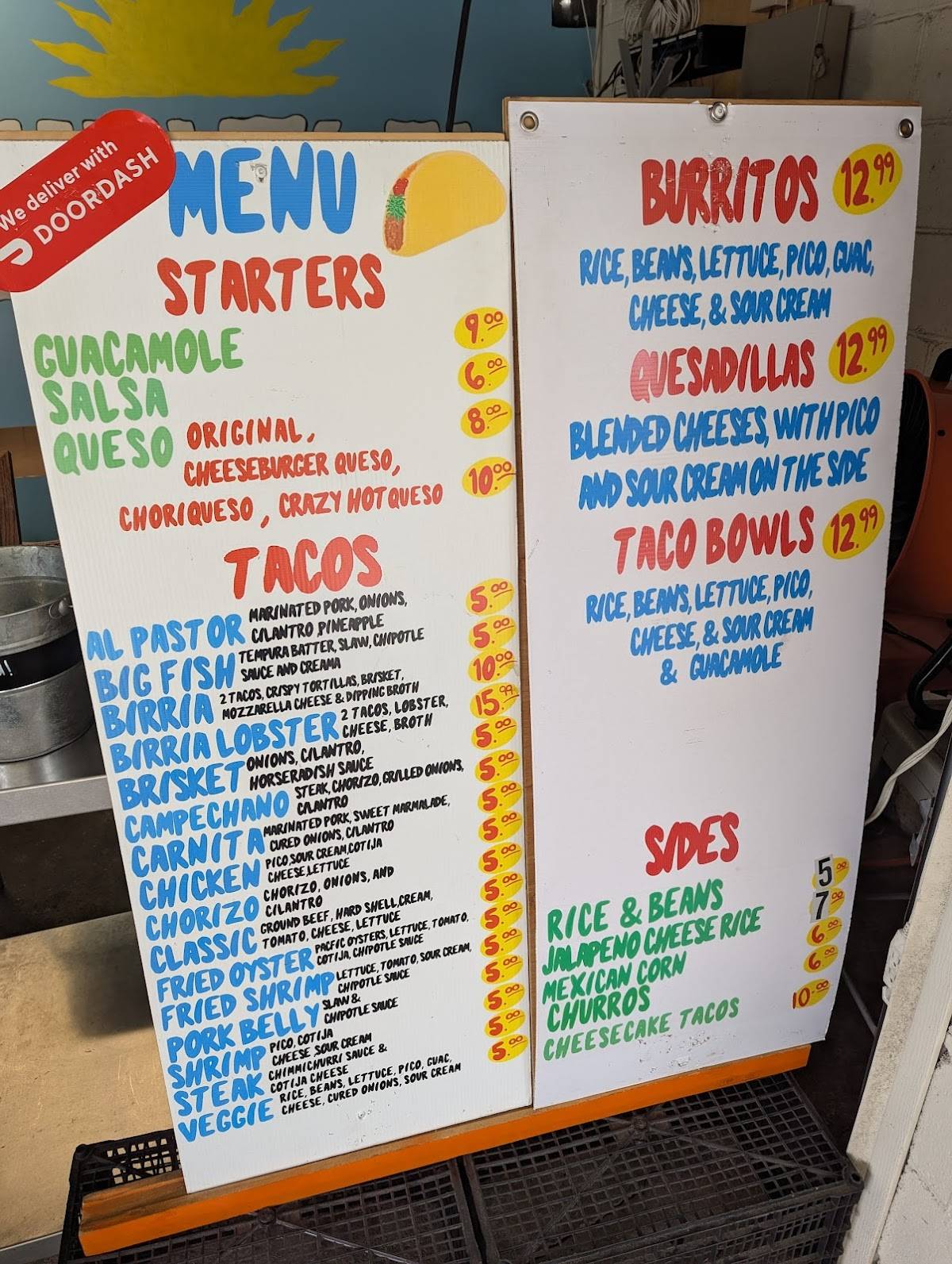 Menu at Tuza Taco restaurant, Atlanta