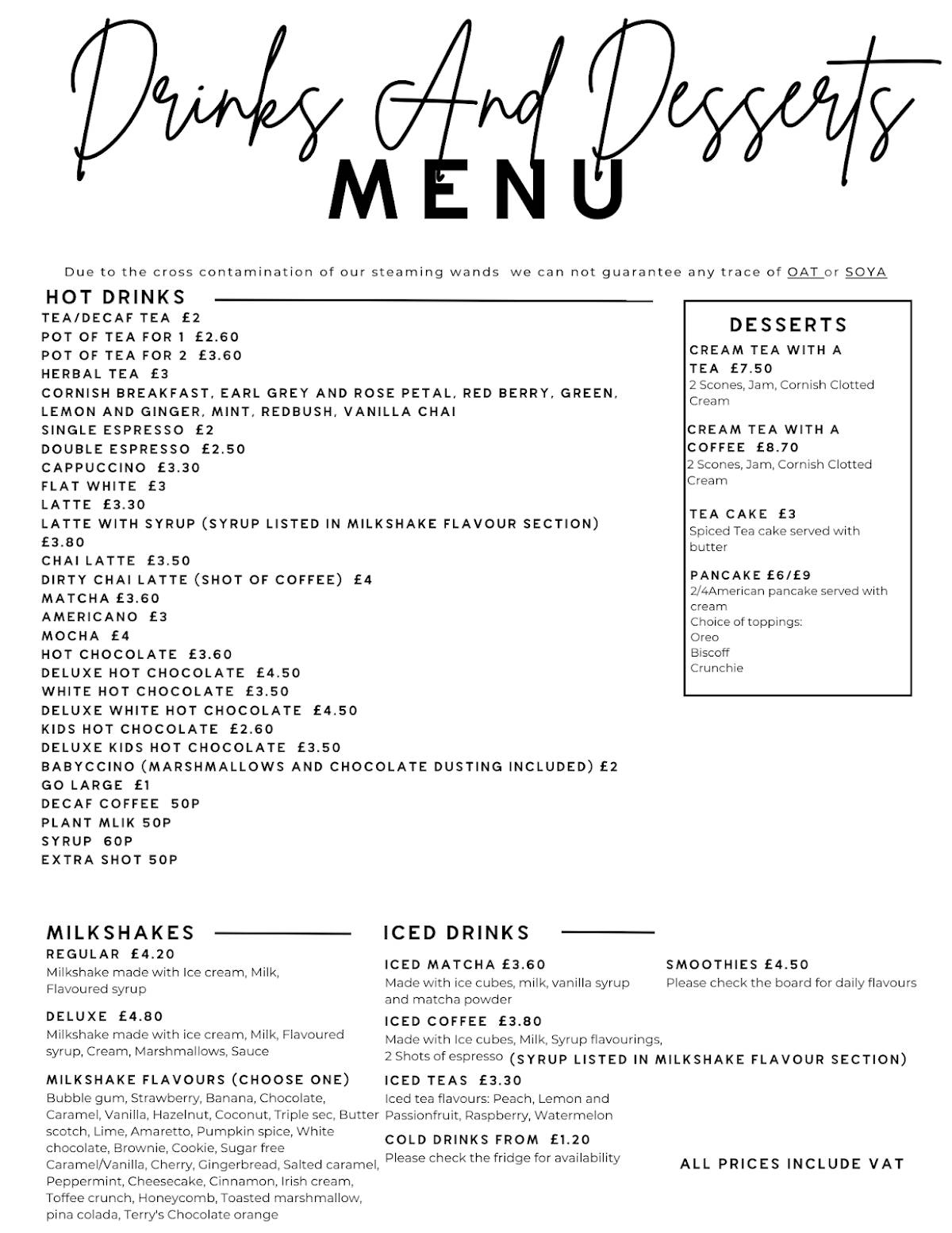 Menu at Atlantic View Cafe, Newquay