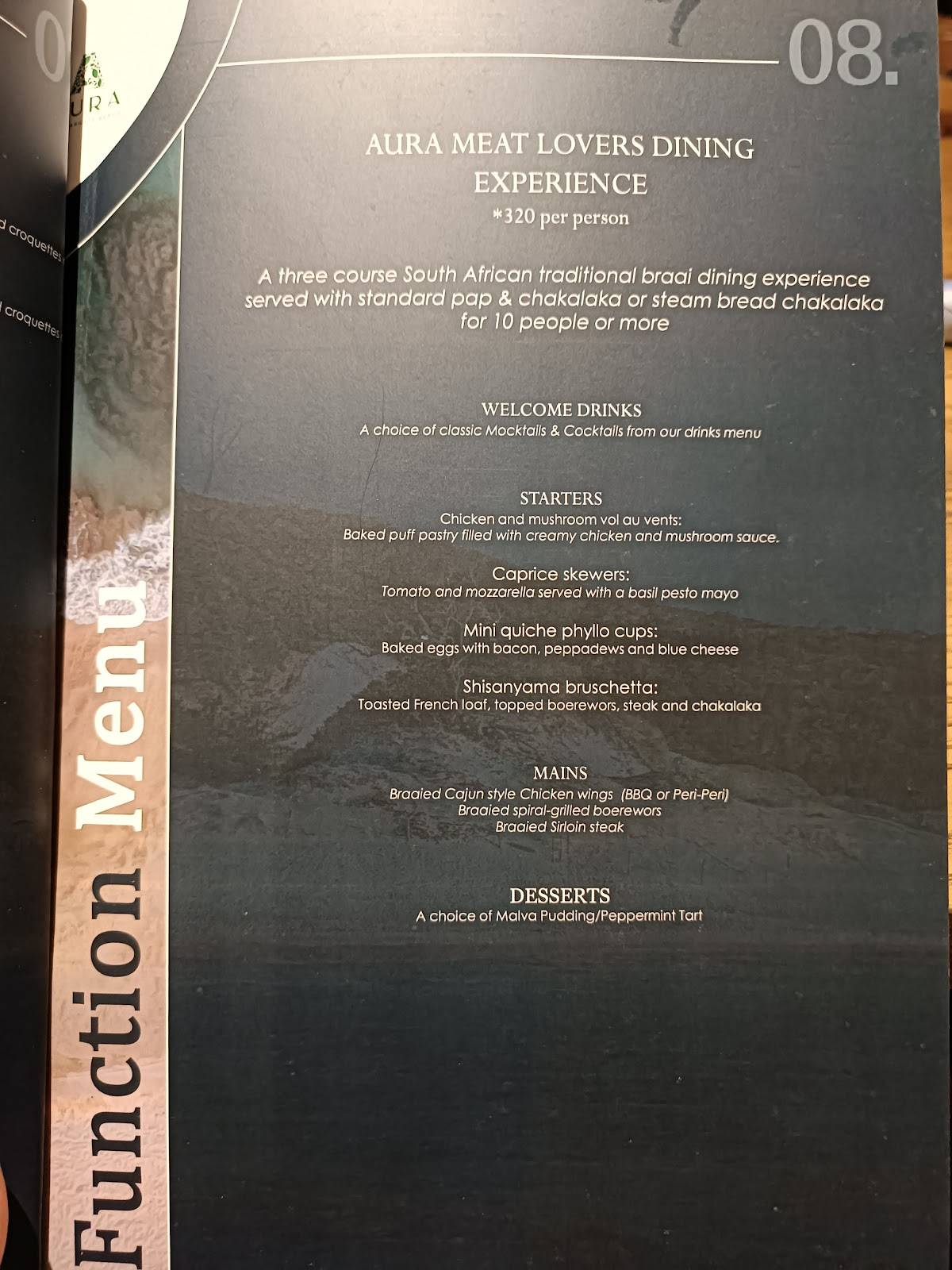 Menu at Aura on Margate Beach restaurant, Margate