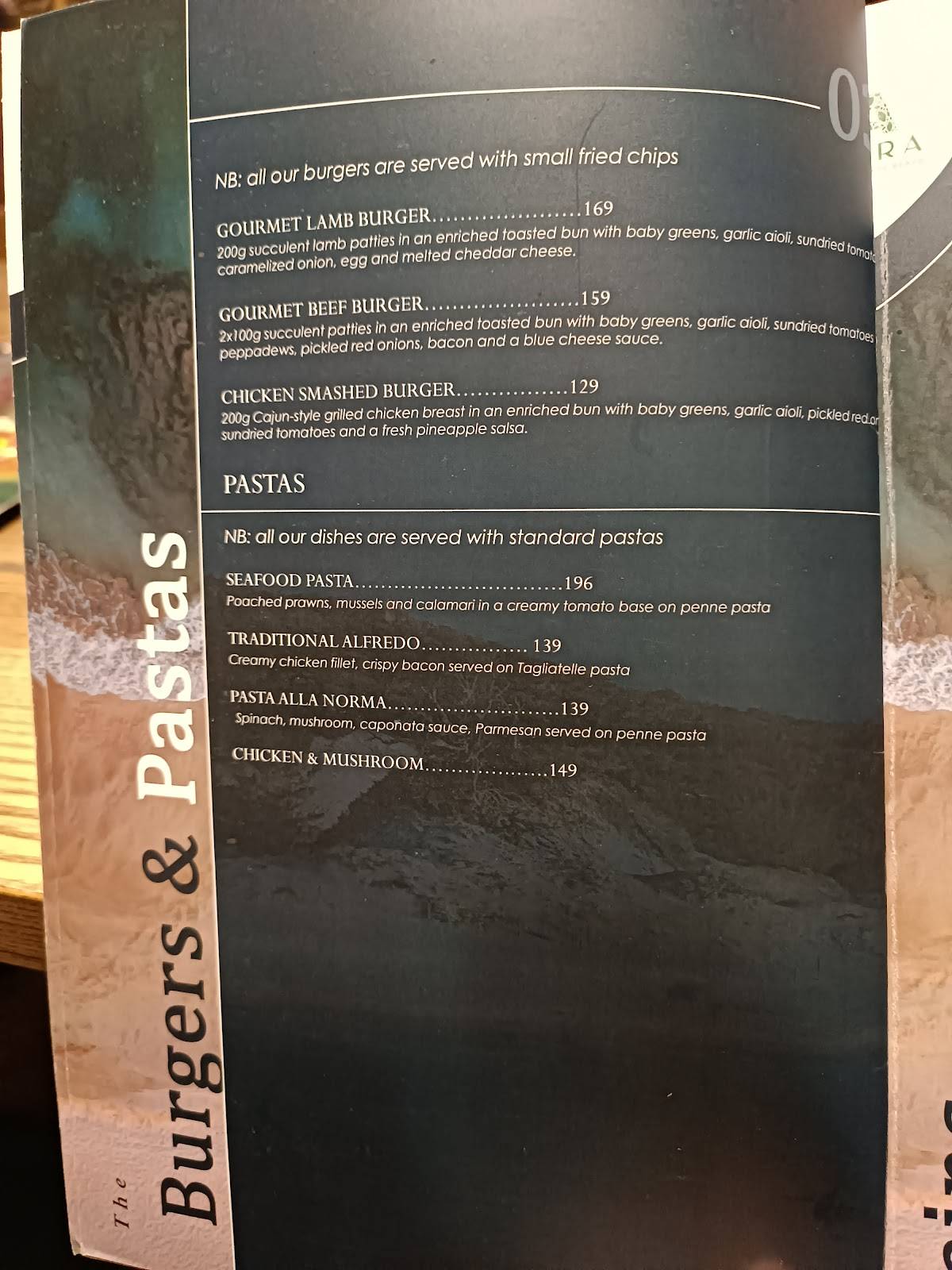 Menu at Aura on Margate Beach restaurant, Margate