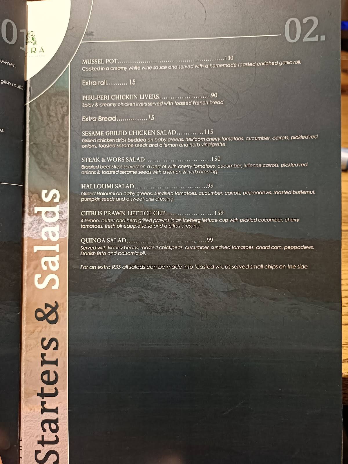 Menu at Aura on Margate Beach restaurant, Margate