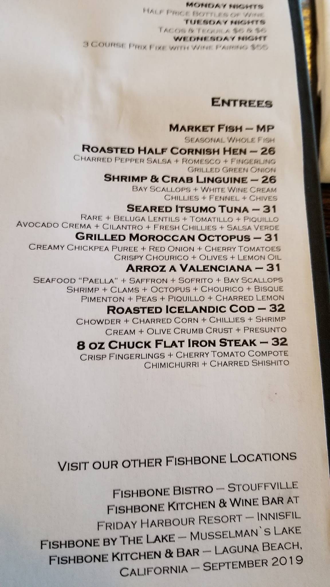 Menu at Fishbone Kitchen + Bar, Aurora