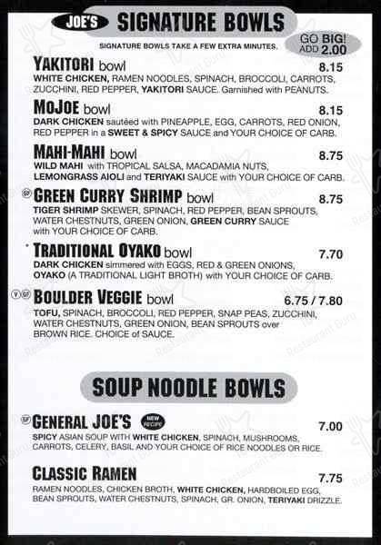 Menu at Tokyo Joe's restaurant, Aurora, E Plaza Ave #111