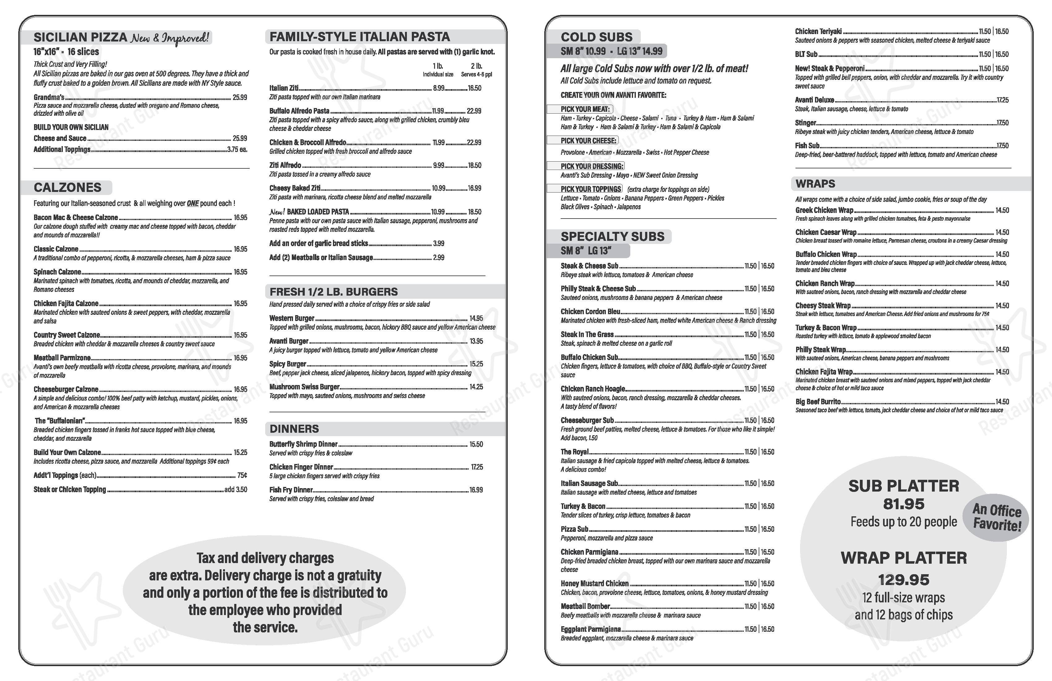 Menu at Avanti Pizza & Wood-Fired Kitchen pizzeria, Medina