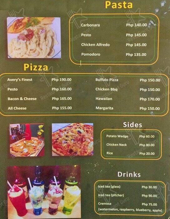 Menu at Avery's, Quezon City