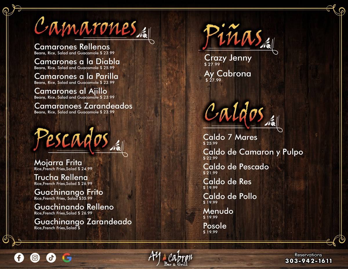 Menu at Ay Cabron Bar & Grill, Denver