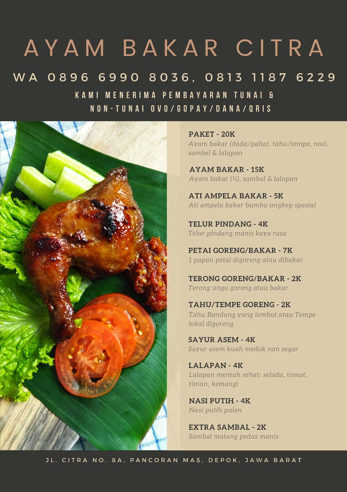 Menu at Ayam Bakar Citra restaurant, Depok