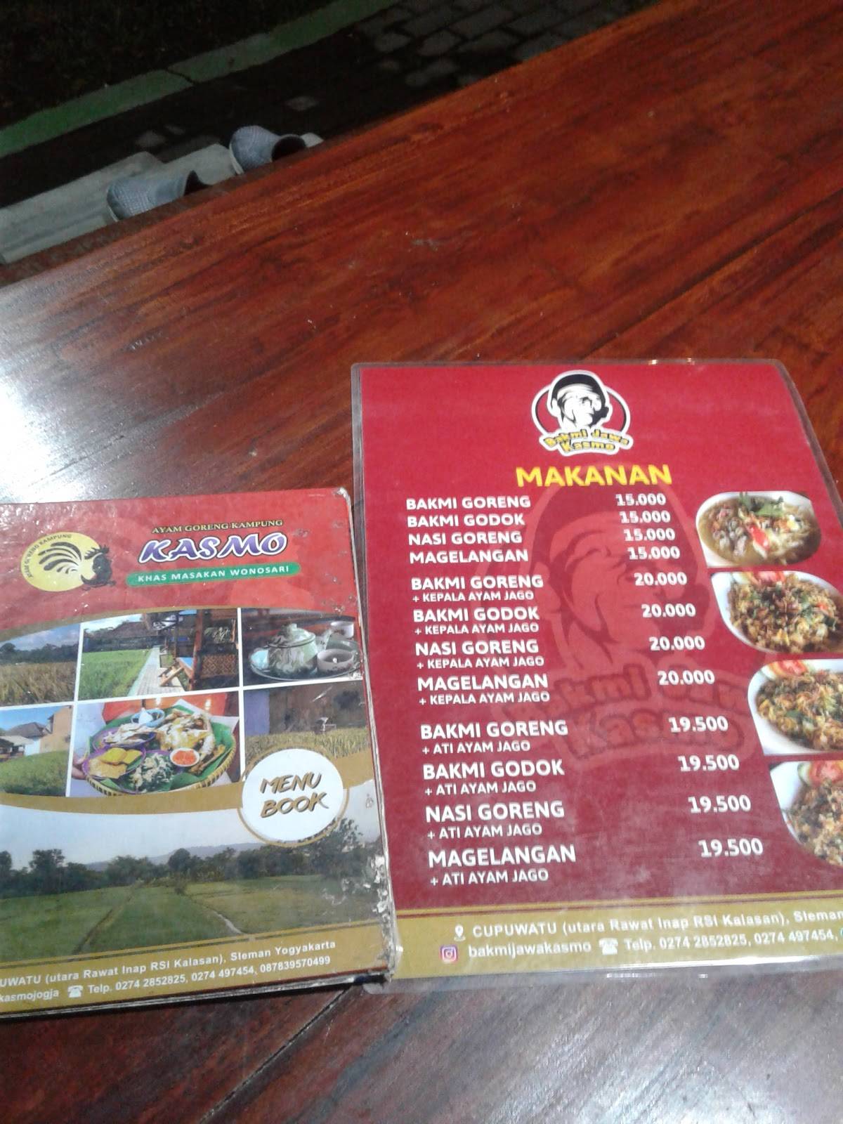 Carta del restaurante Ayam Goreng Kampung Kasmo, Tamanmartani, 6FG3+QWF