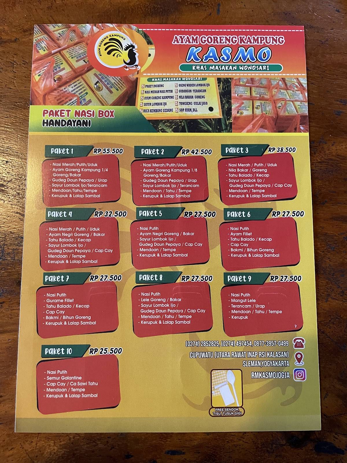 Carta del restaurante Ayam Goreng Kampung Kasmo, Tamanmartani, 6FG3+QWF