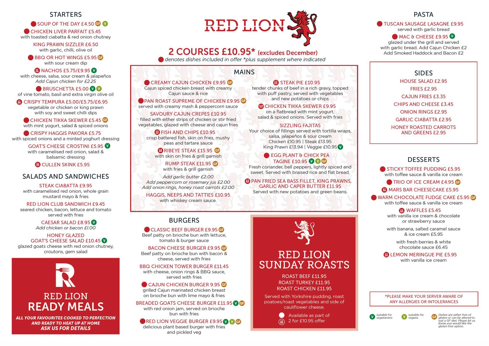 Menu at The Red Lion pub & bar, Prestwick