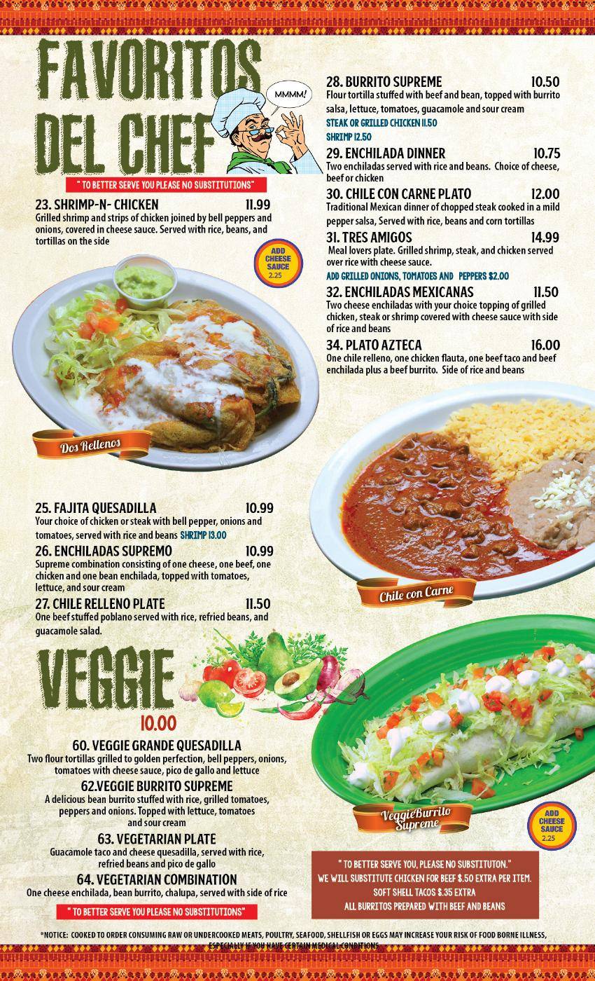 Menu at Aztecas Mexican Grill restaurant, Pell City
