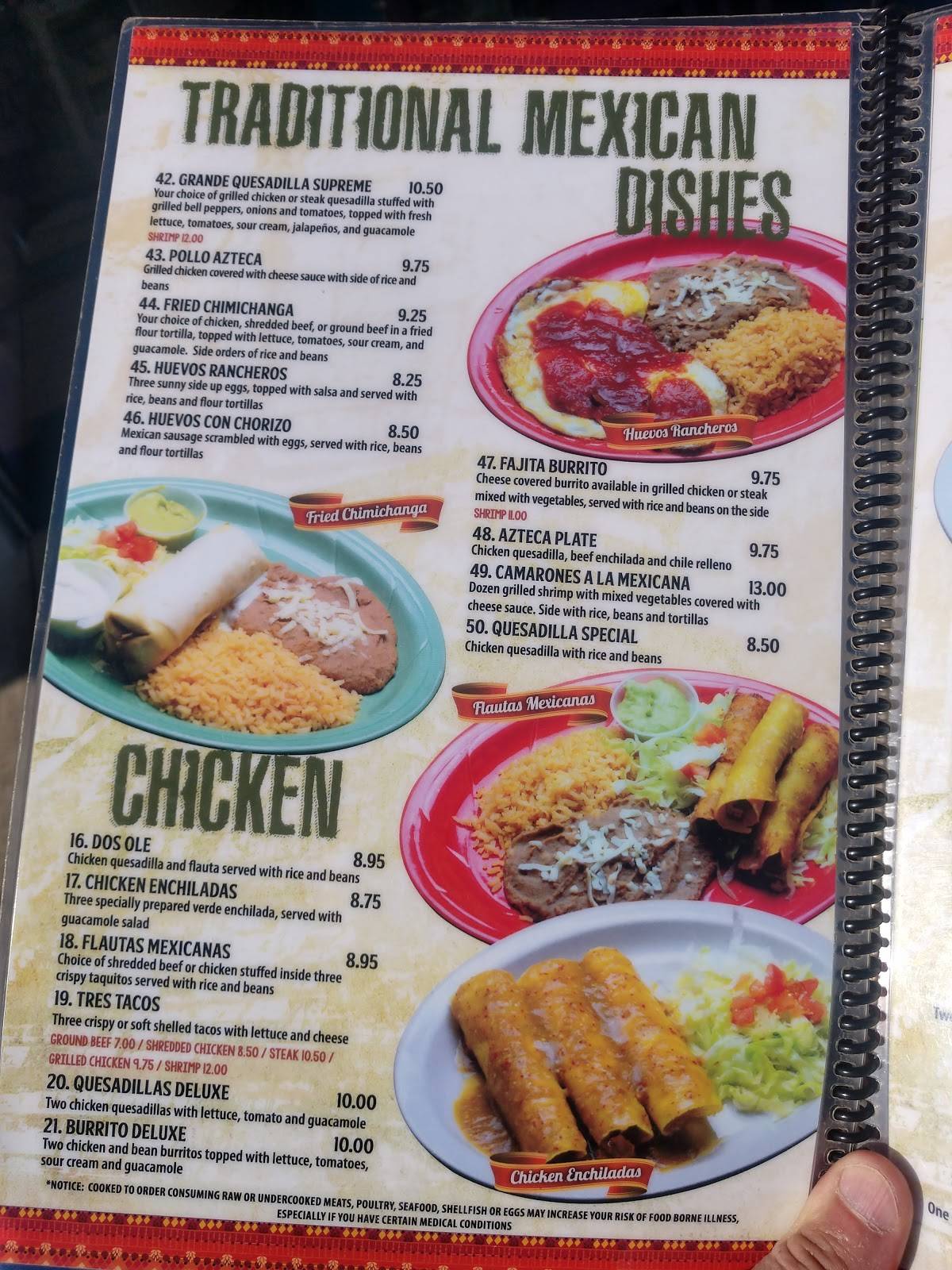 Menu at Aztecas Mexican Grill restaurant, Pell City