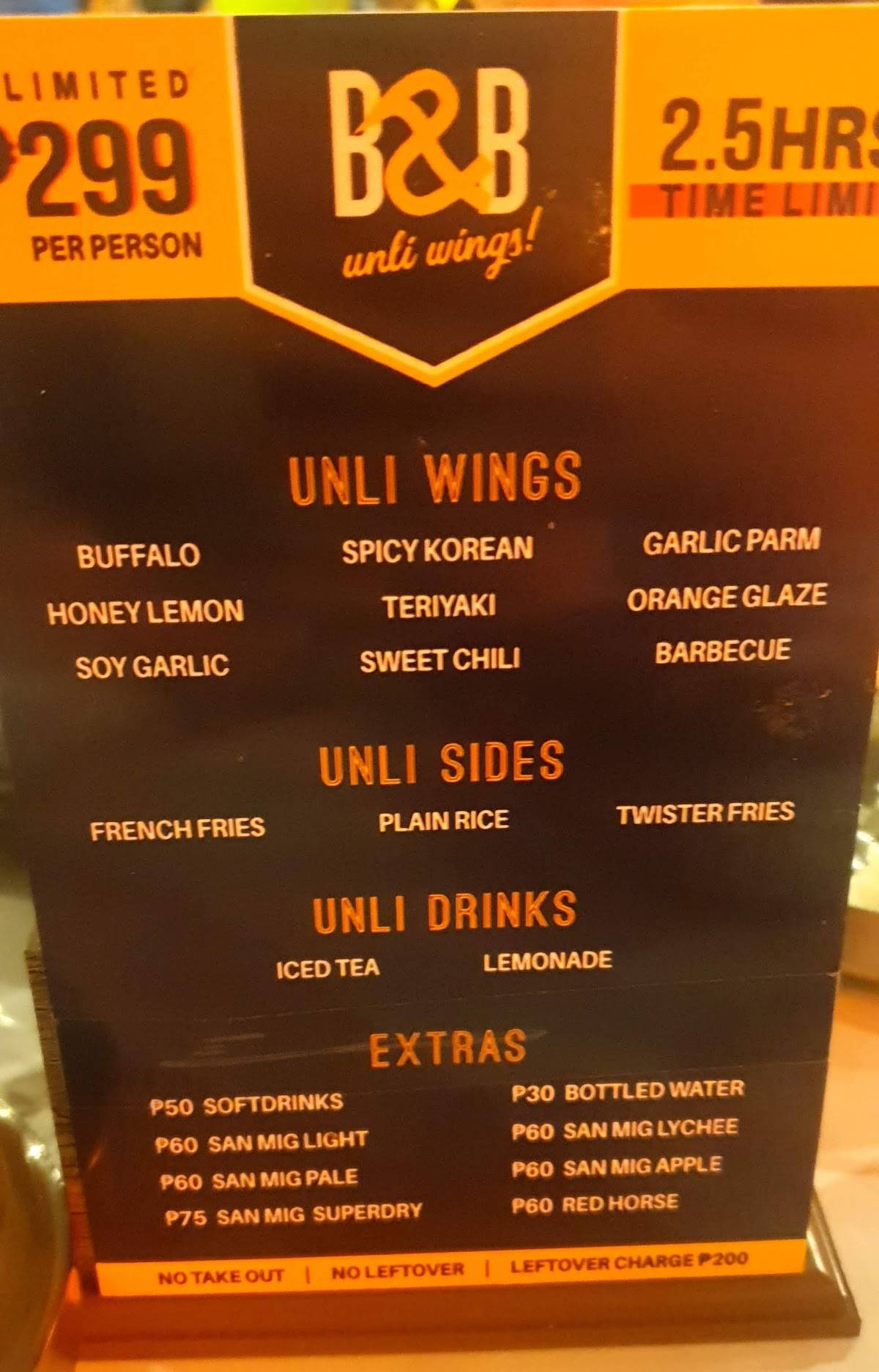 Menu at B&B Unli Wings! restaurant, Quezon City
