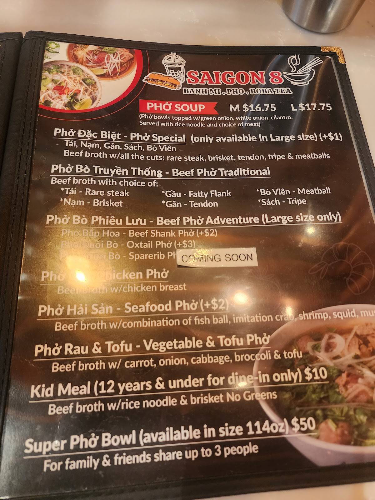Menu at BANH MI SAIGON 8 ( Banh Mi- Pho- Boba Tea) restaurant, Olympia