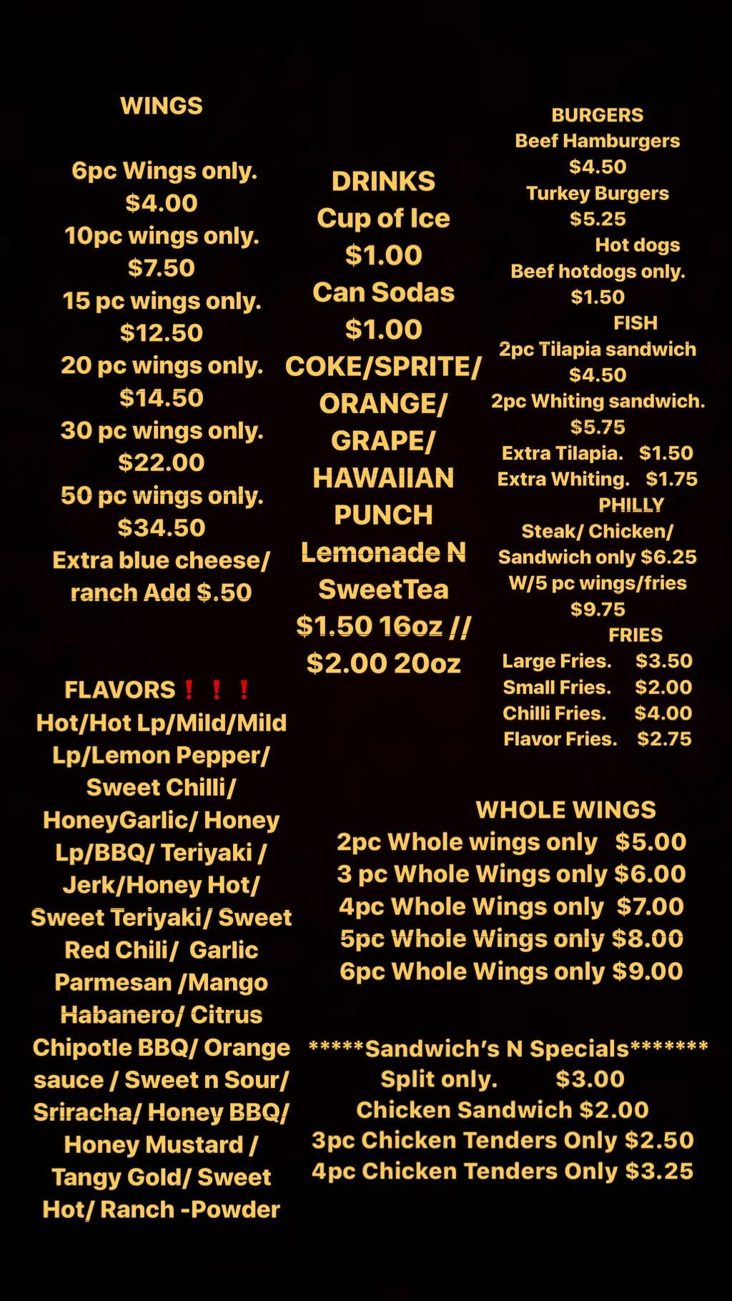 Menu at Bankhead Wingz restaurant, Atlanta