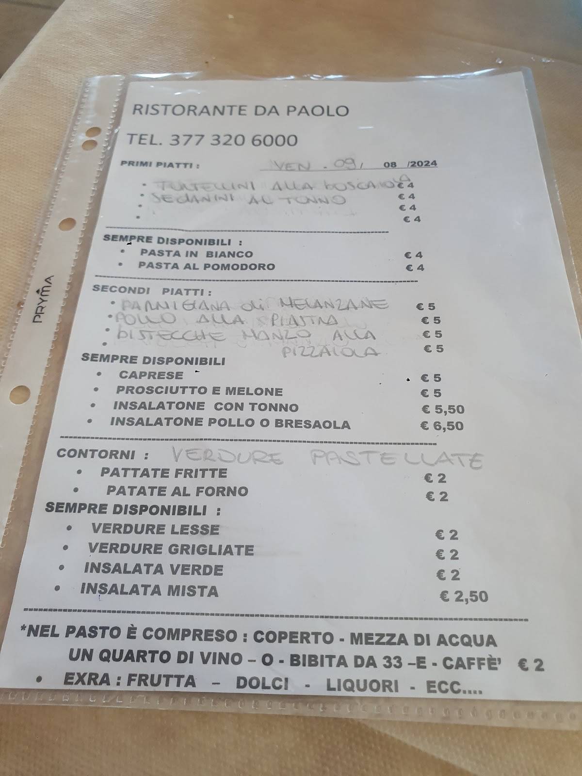Menu au BAR RISTORANTE DA"PAOLO", Sant'Antonio
