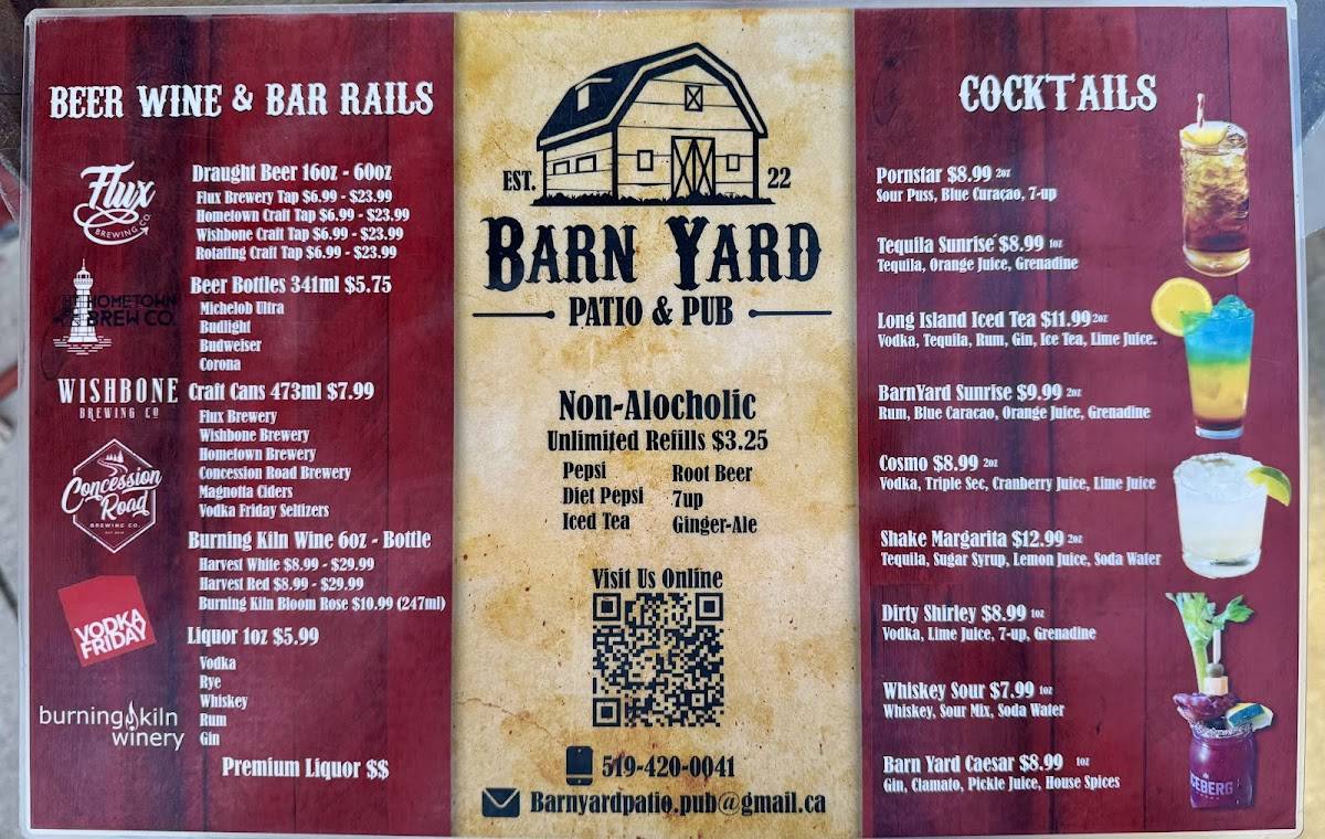 Menu at BARNYARD PATIO & PUB, Simcoe