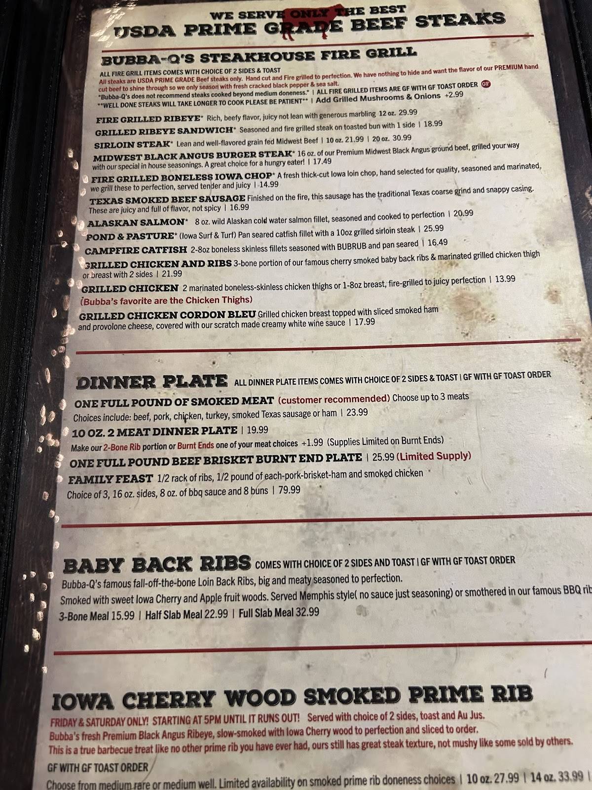 Menu at Bubba-Q's BBQ, Ottumwa, N Quincy Ave