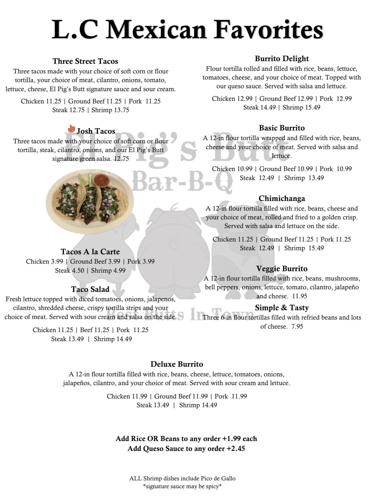 Menu at El Pig’s Butt Bar-B-Q, Kewaskum