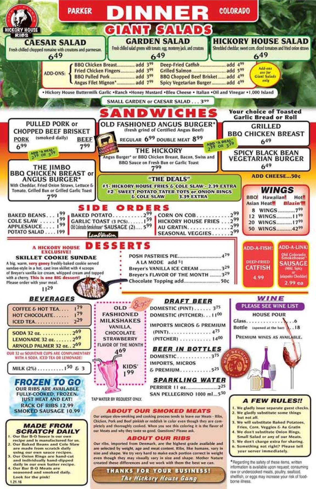 Menu at Hickory House BBQ, Parker