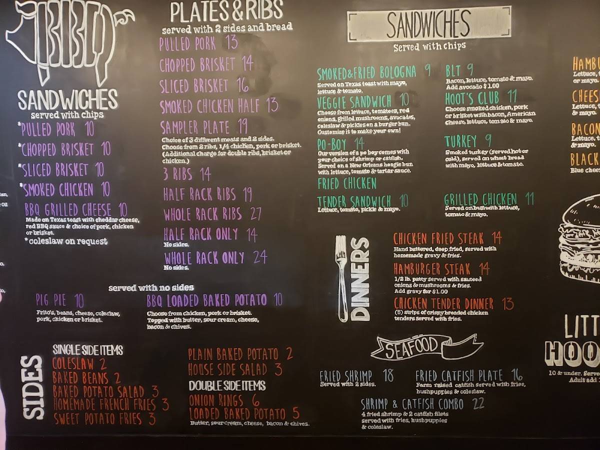Menu at Hoots BBQ & Steaks, McGehee