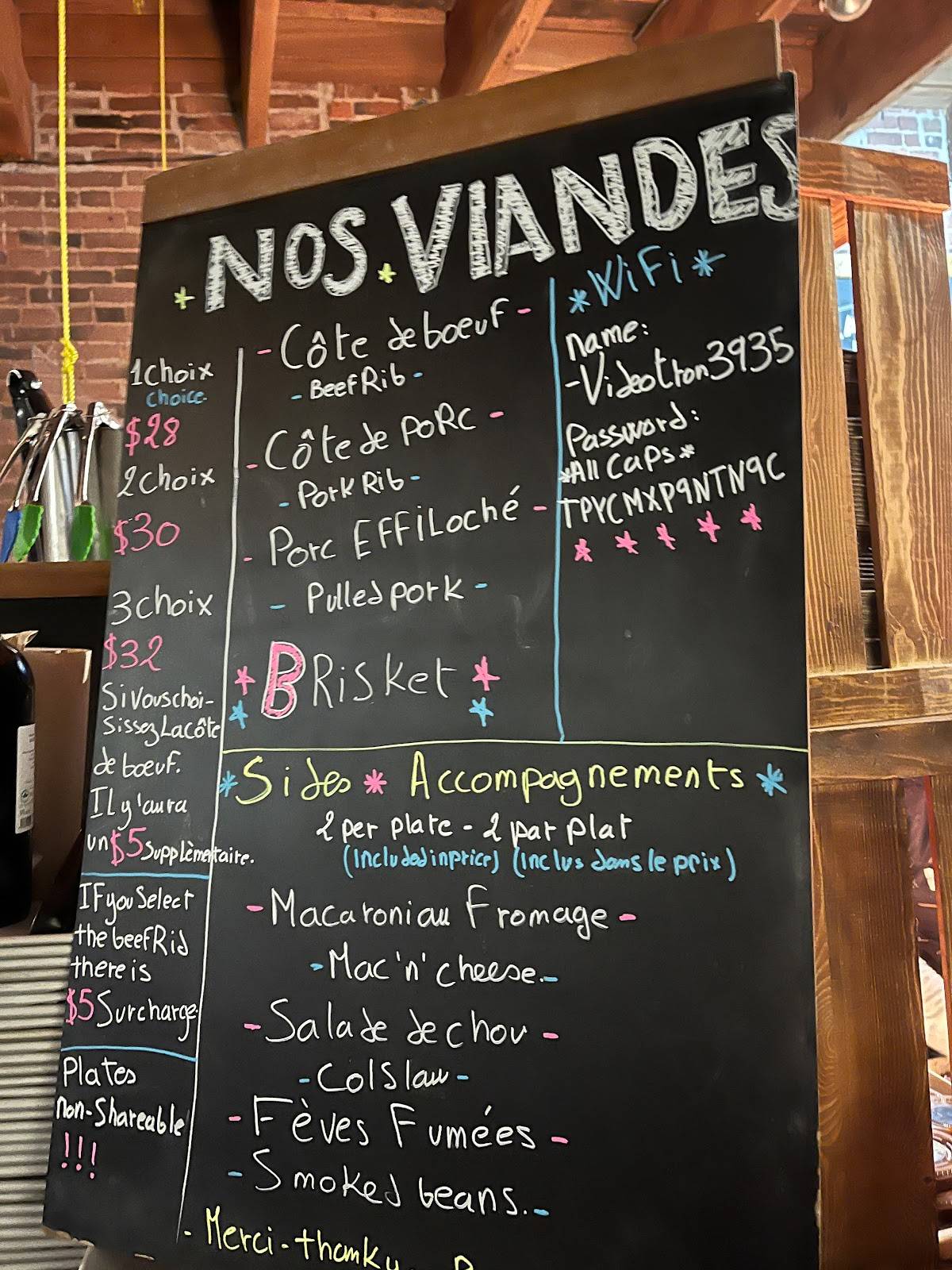 Menu at Lattuca Barbecue, Montréal
