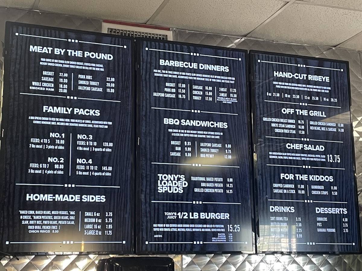 Menu at Tony's BBQ & Steakhouse, Channelview, Sheldon Rd