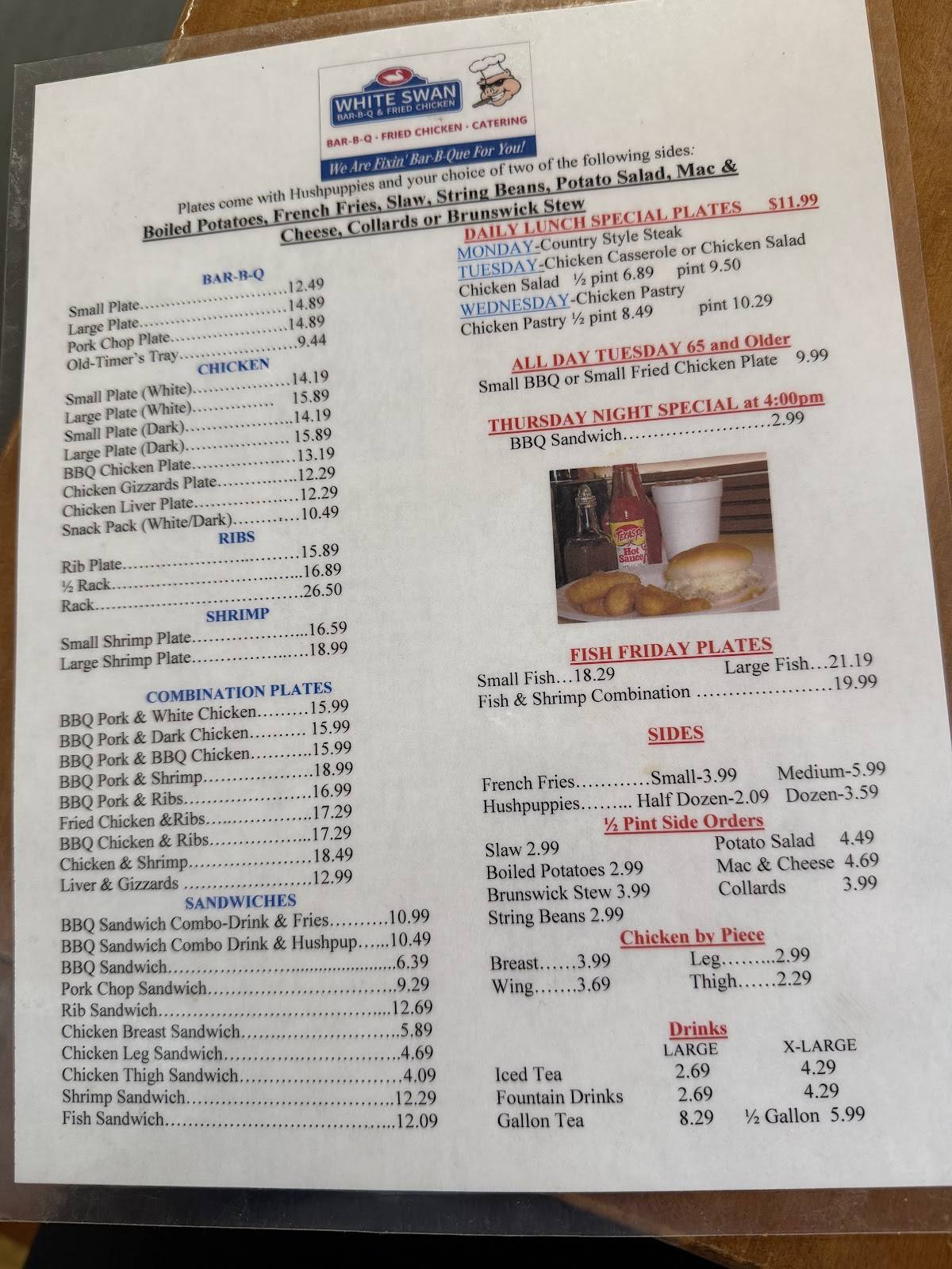 Menu at White Swan BBQ, Smithfield