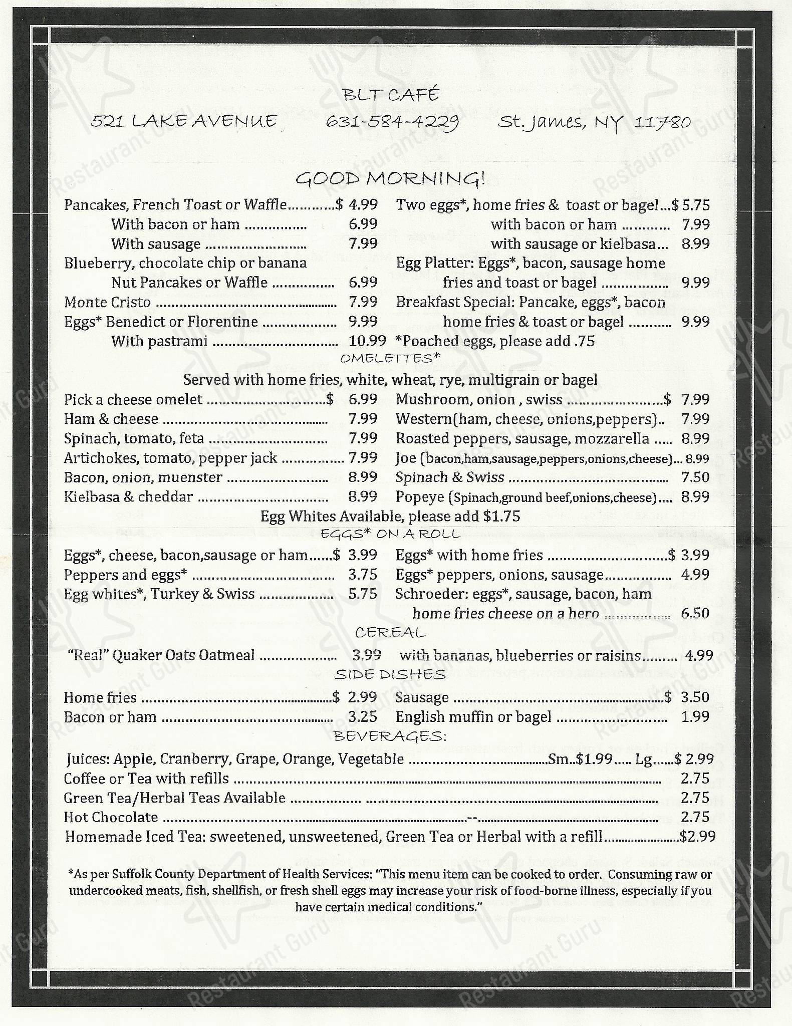 Menu at BLT Cafe Inc, Saint James