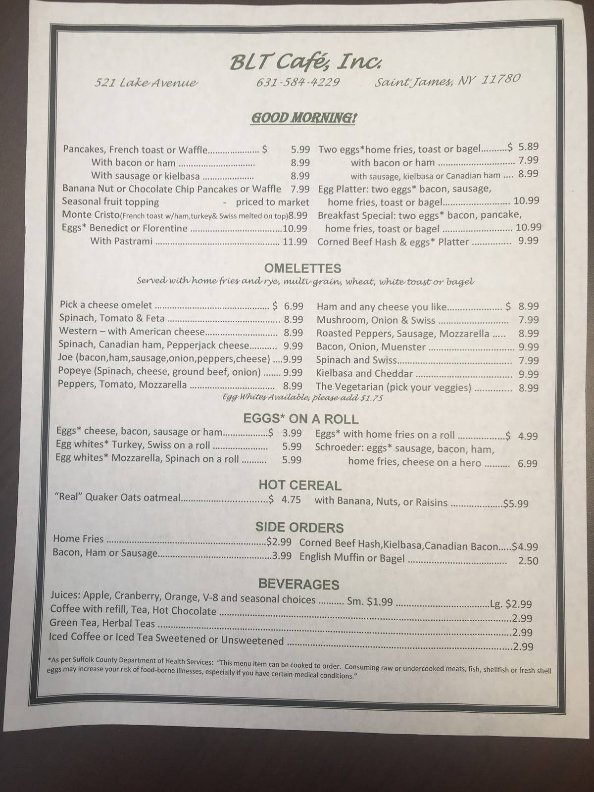 Menu at BLT Cafe Inc, Saint James