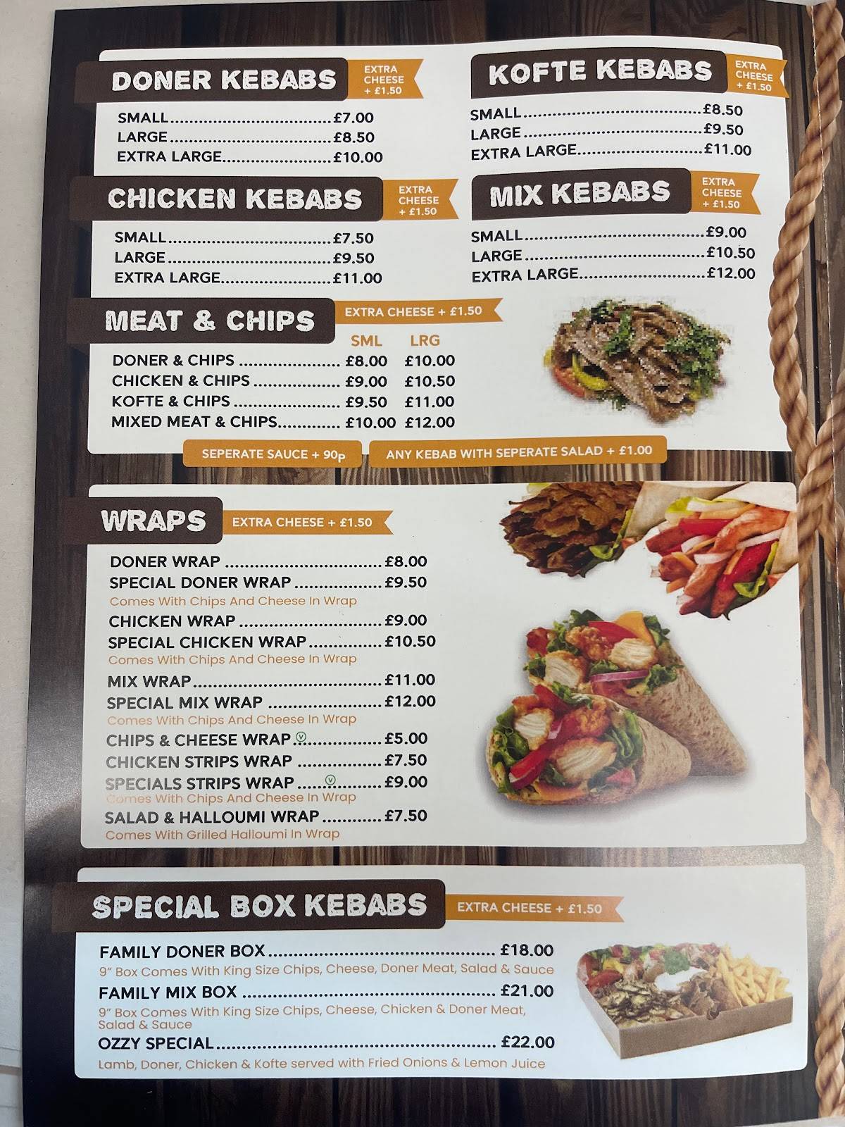 Menu at BOURTON KEBAB VAN fast food, Bourton-on-the-Water