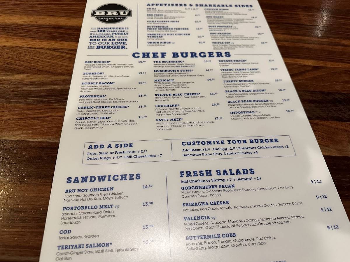 Menu at BRU Burger Bar Lexington, Lexington