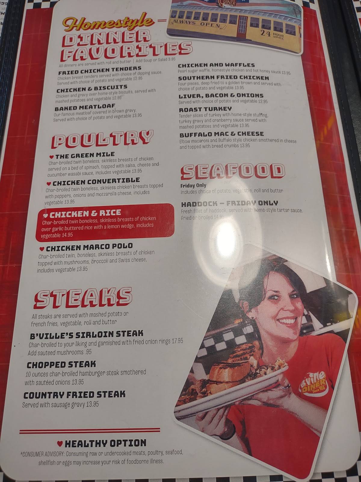 Menu at B'Ville Diner restaurant, Baldwinsville