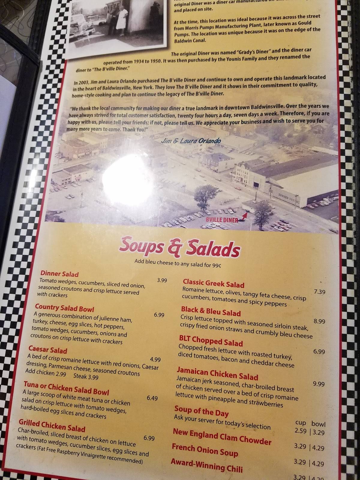 Menu at B'Ville Diner restaurant, Baldwinsville