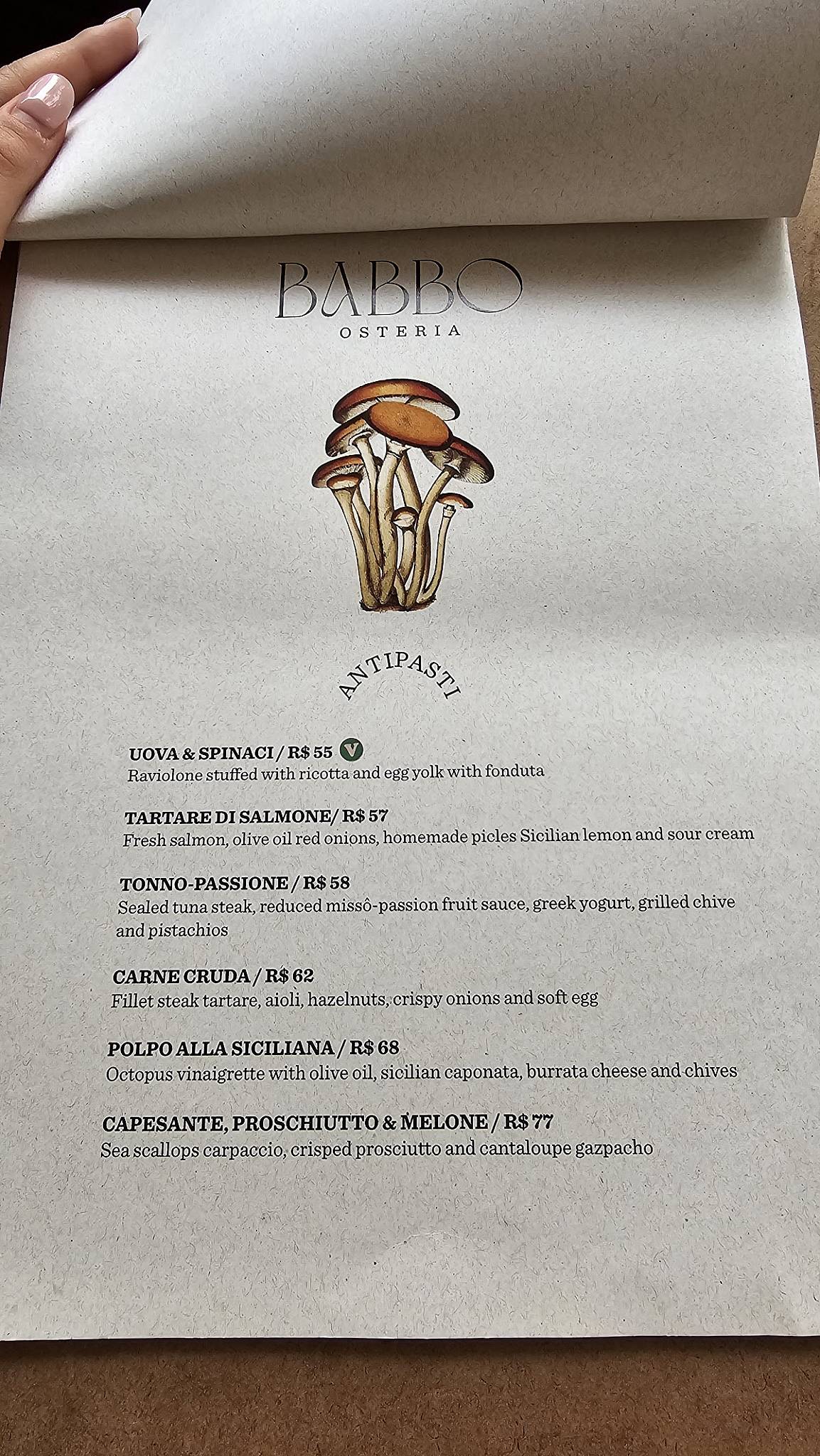Menu em Babbo Osteria restaurante, Rio de Janeiro