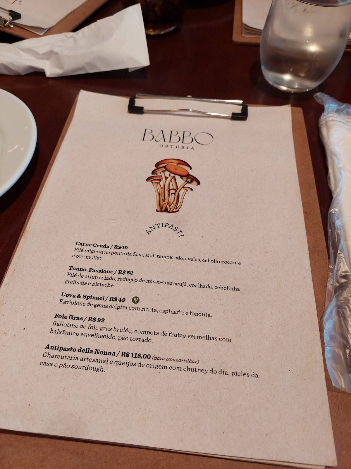 Menu em Babbo Osteria restaurante, Rio de Janeiro