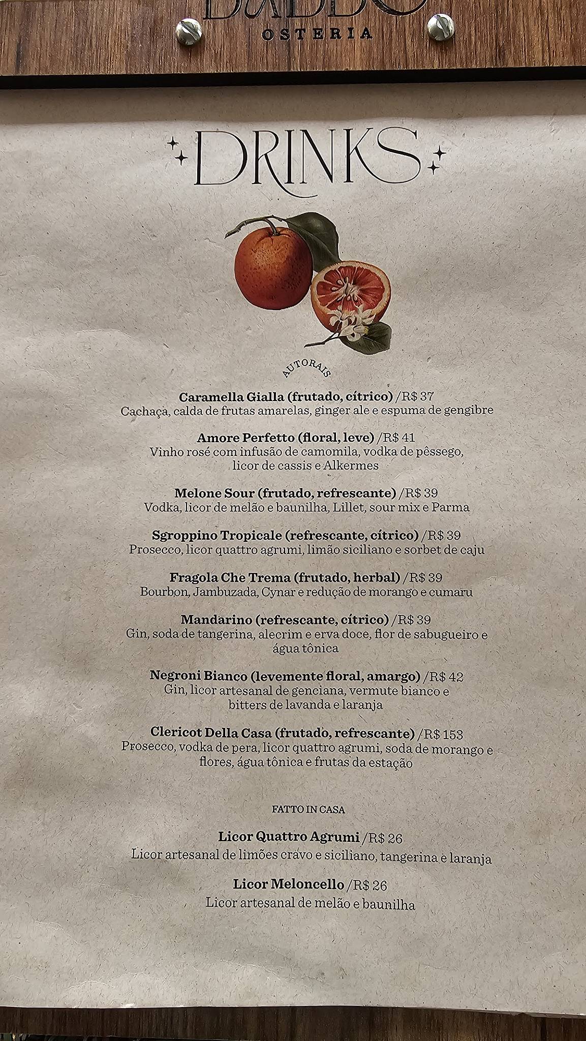 Menu em Babbo Osteria restaurante, Rio de Janeiro