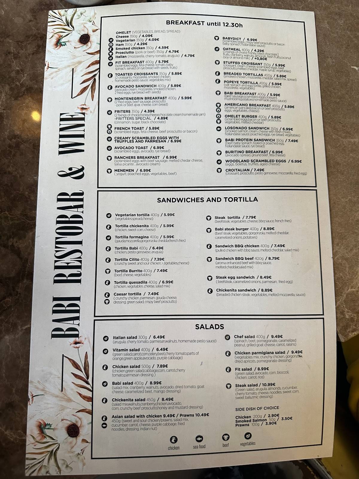 Menu at Babi - Resto Bar & Wine, Tivat