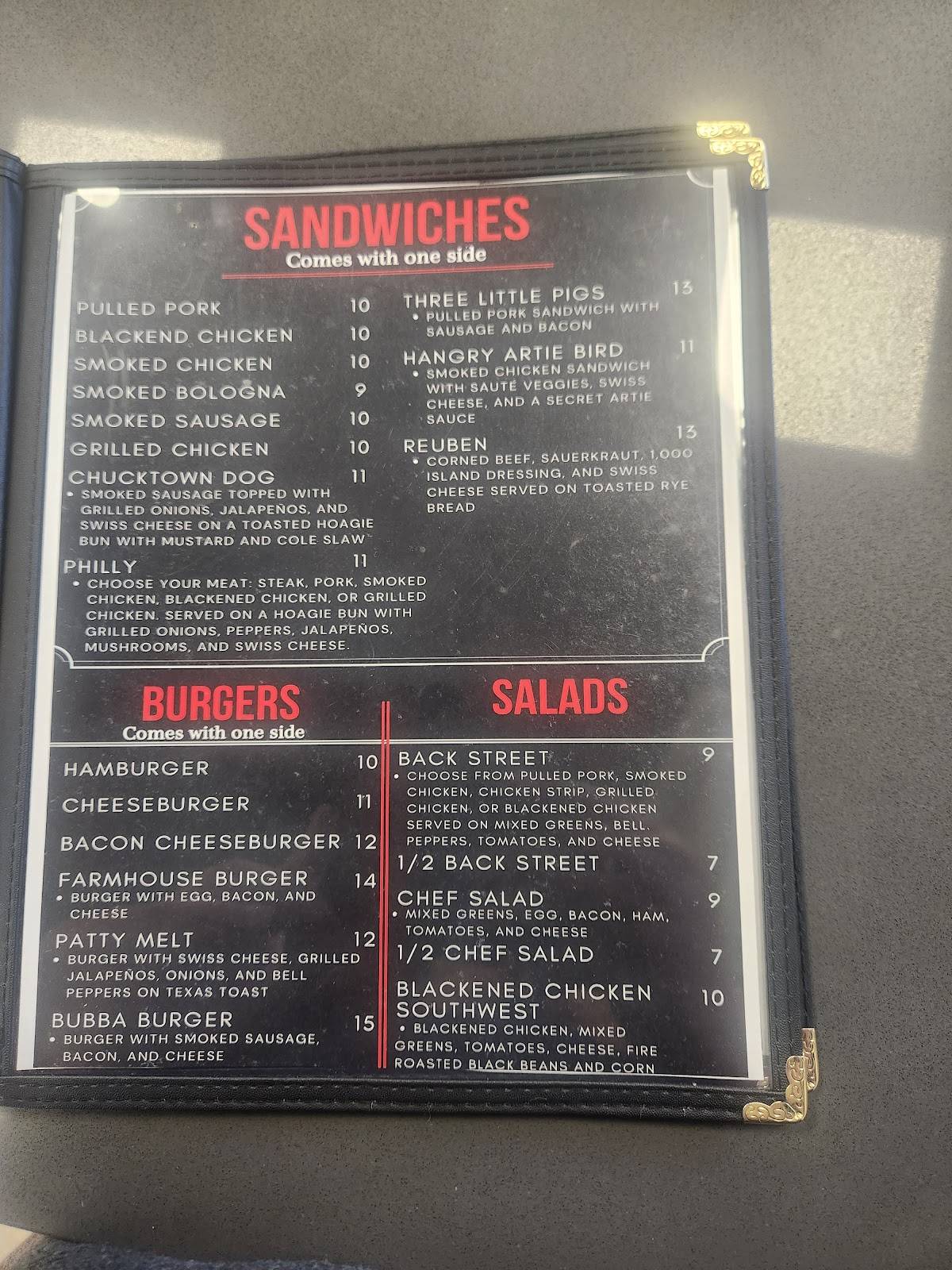 Menu at Backstreet Barbecue, Charleston