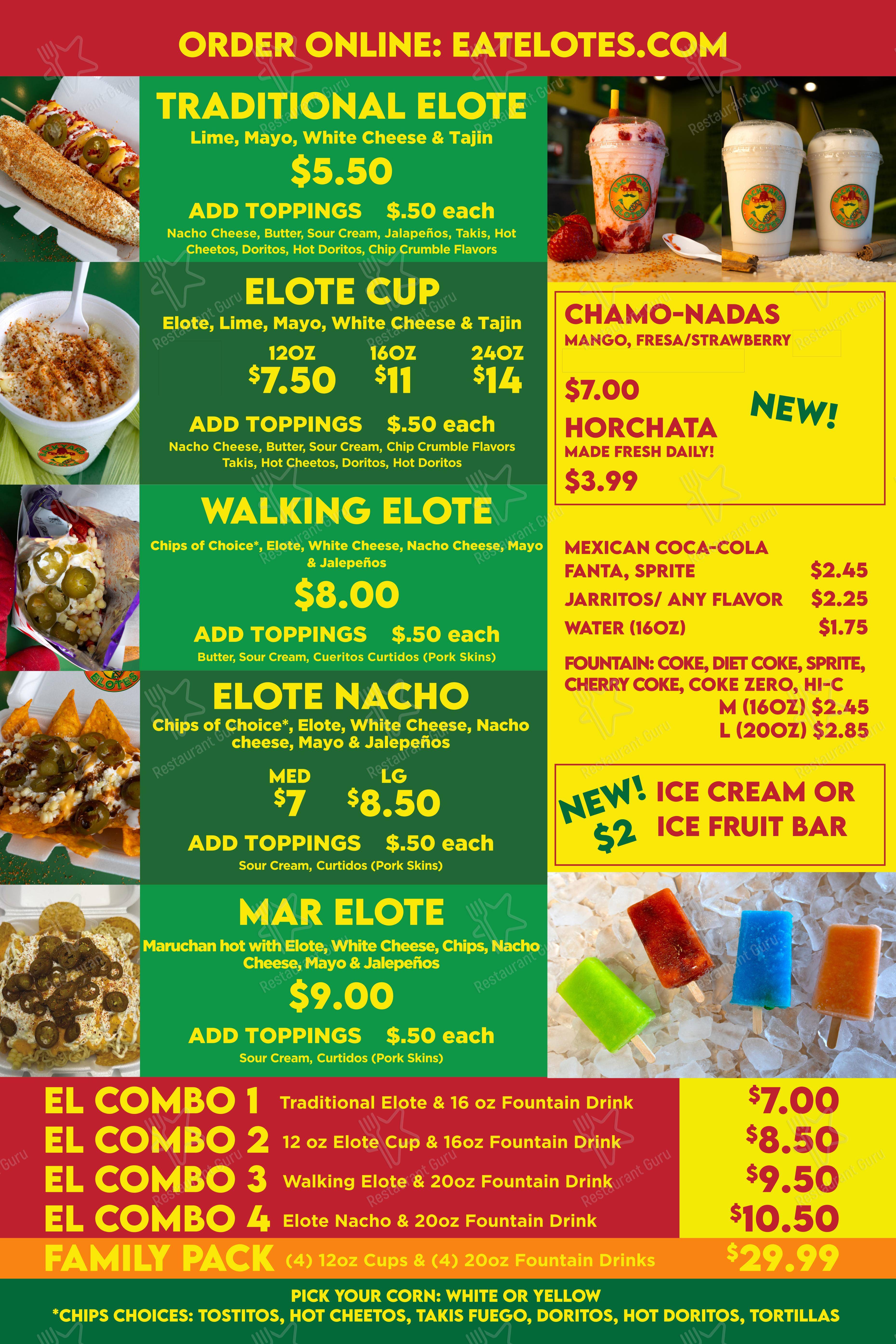 Menu at Backyard ELOTES restaurant, Omaha