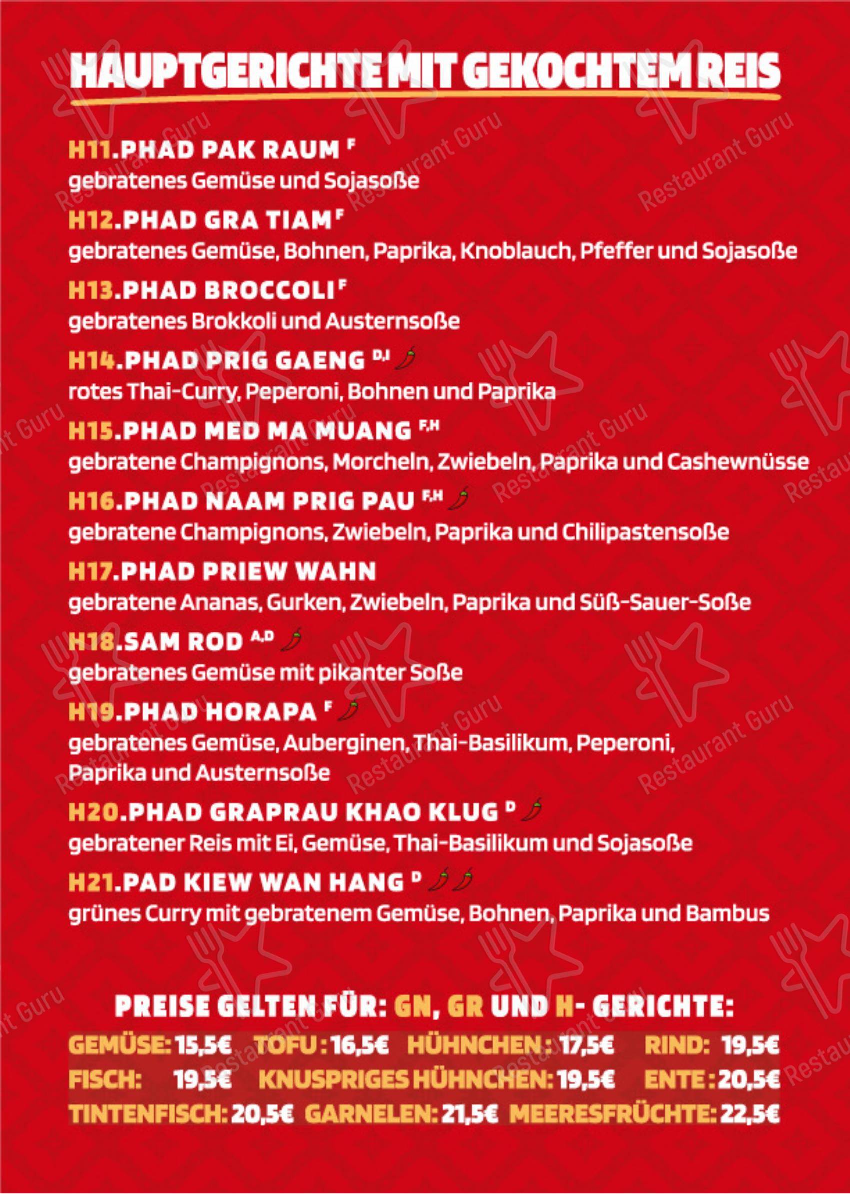 Speisekarte von Raks Thai Originales Thairestaurant, Bad Vilbel