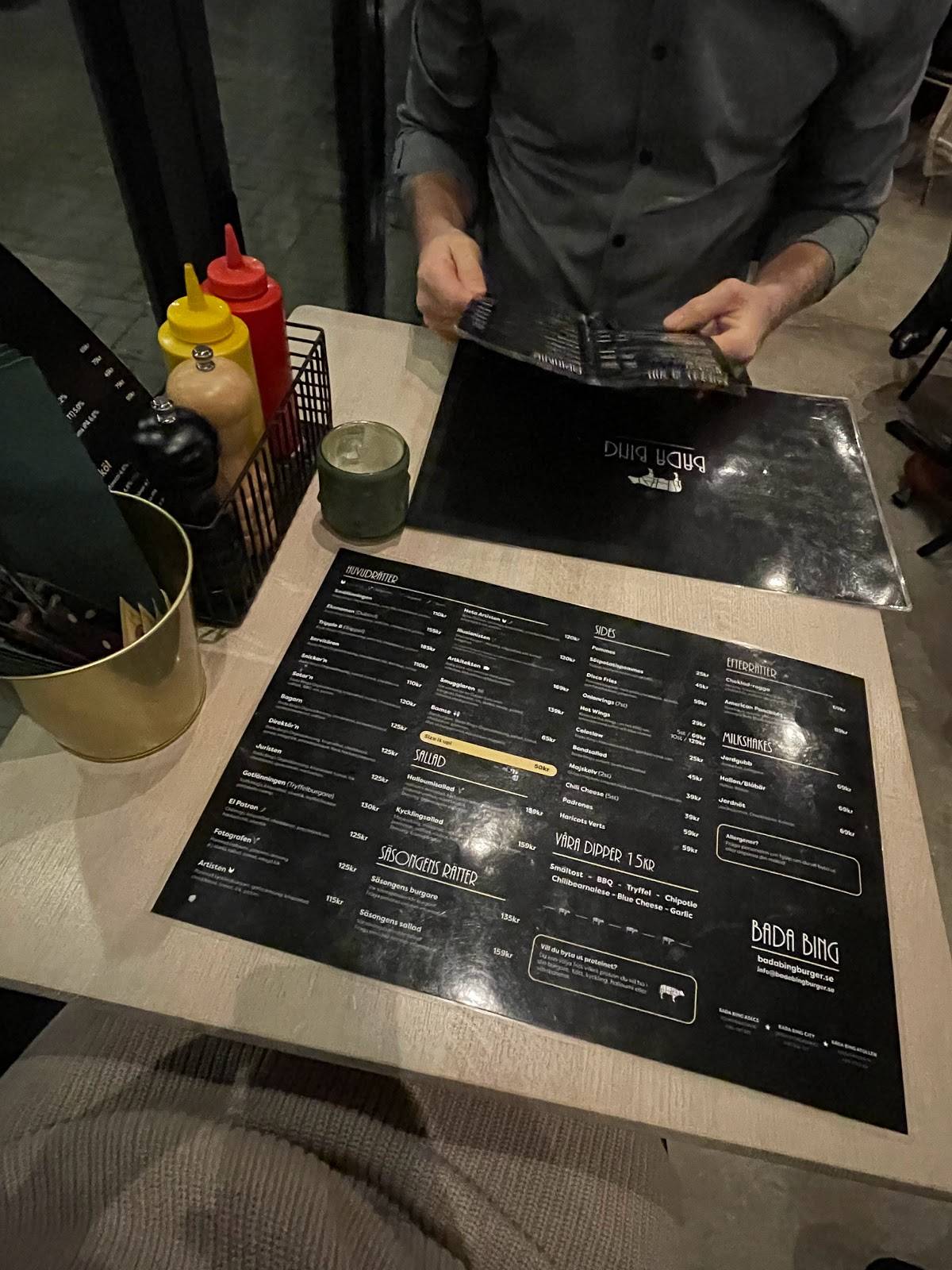 Menu at Bada Bing Atollen restaurant, Jönköping